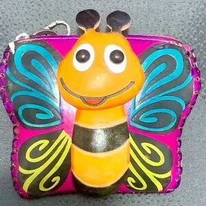 Handmade | Bags | Handmade Yellow Leather Butterfly Coin Purse Cute ...